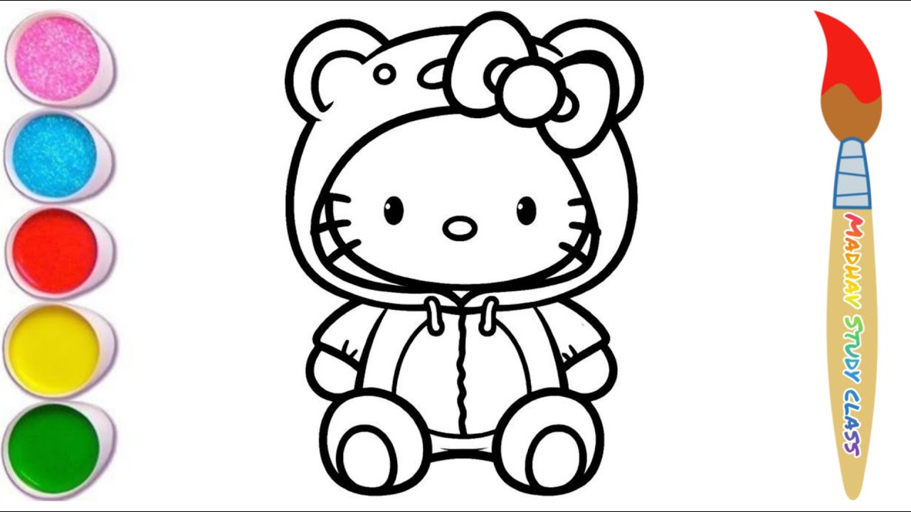 Hello Kitty with Panda Dress Easy Drawing, Colouring & Painting for ...