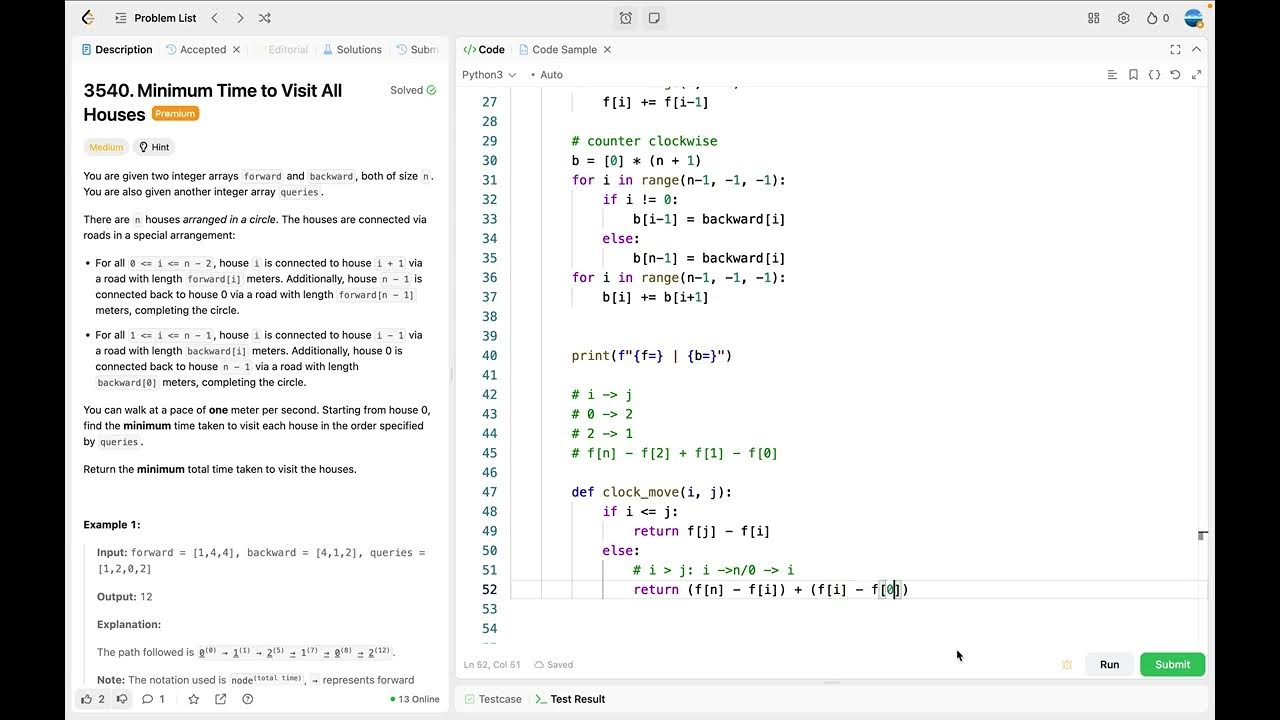 leetcode 3540 Minimum Time to Visit All Houses | partial sums - YouTube