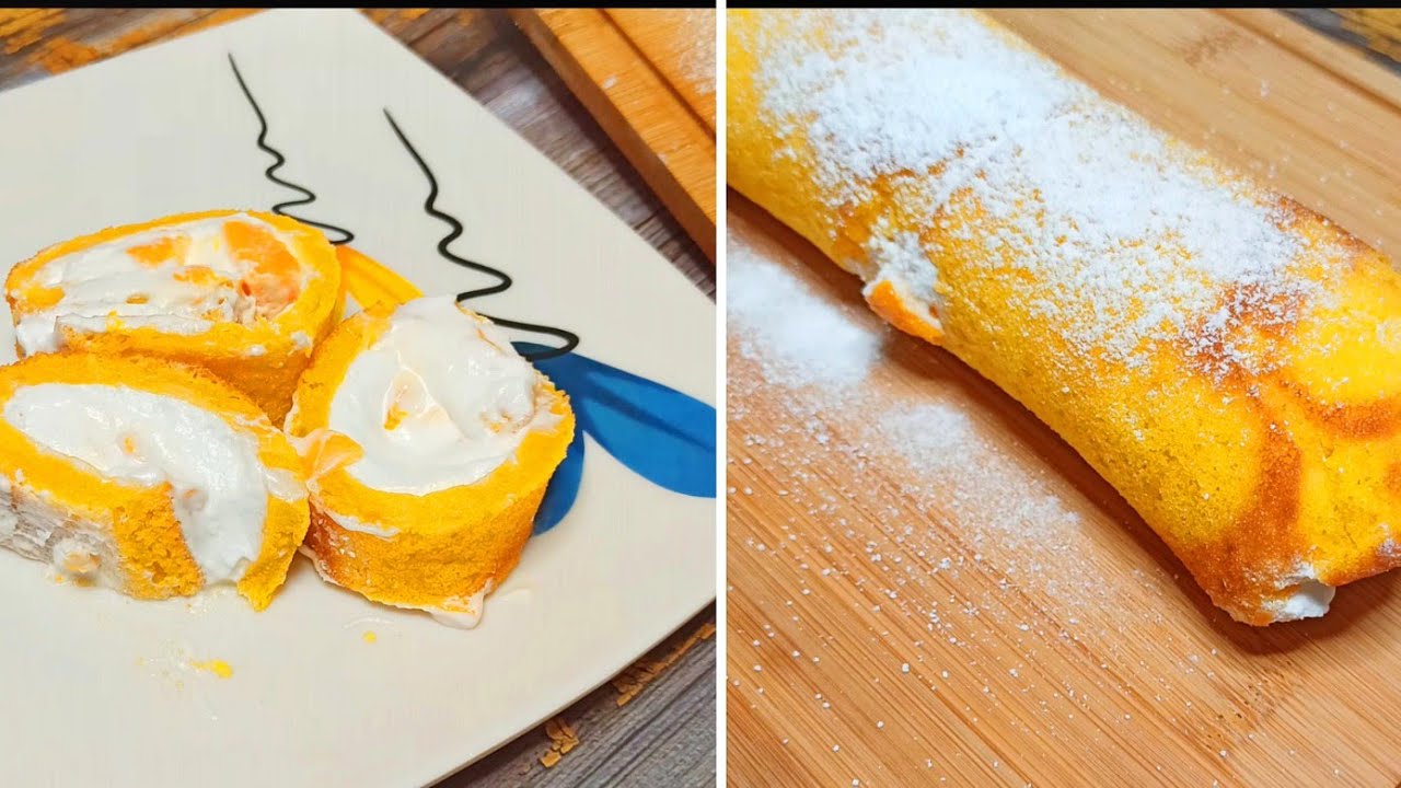 Mango roll cake recipe | Eggless mango swiss roll cake without oven ...