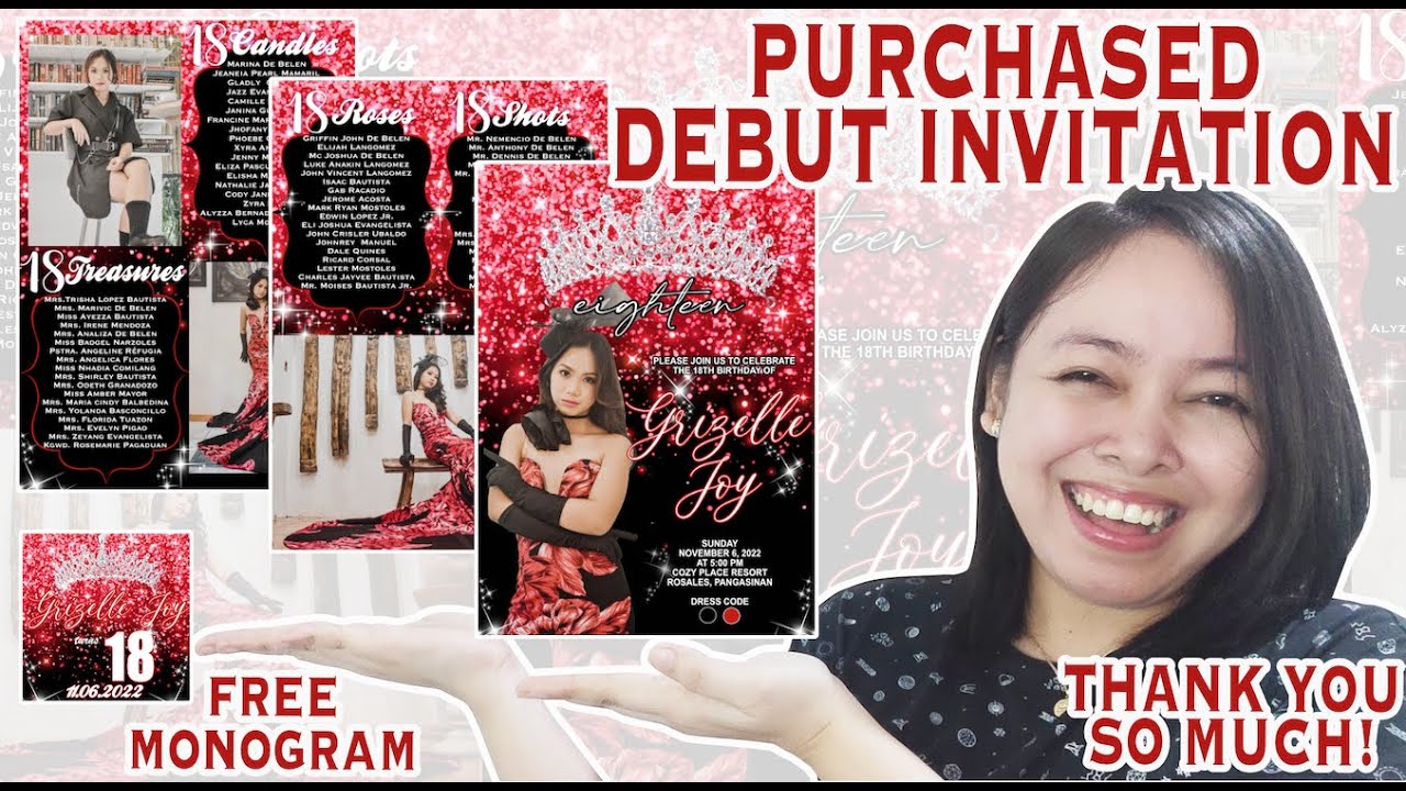 PURCHASED DEBUT INVITATION LAYOUTS | PRINCESS W/ CROWN IN BLACK & RED ...