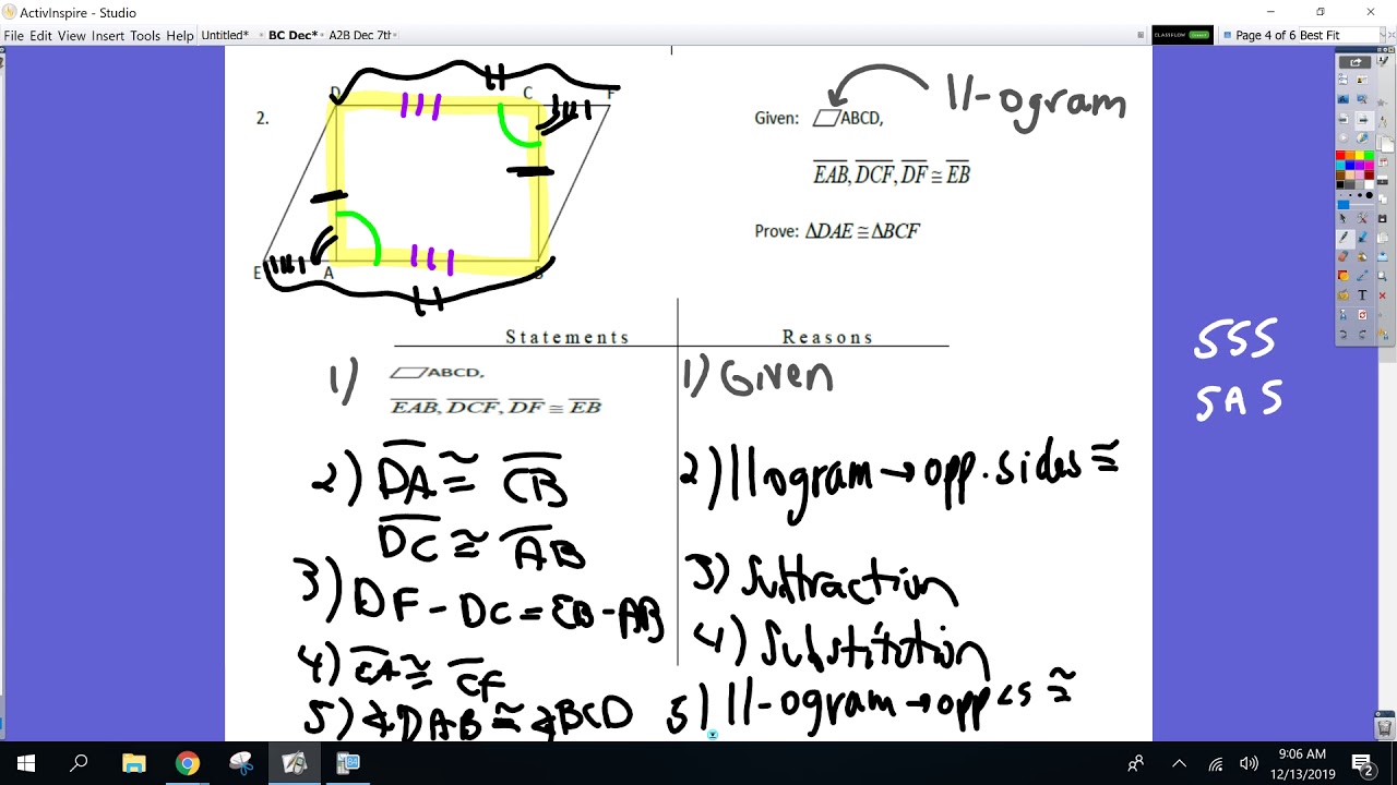 Honors Geometry BC Dec 13th - Unit 6 - Proofs GIVEN a ||-ogram - YouTube