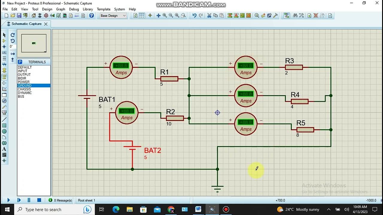 Verification of KCL in a simple circuit simulation using proteus software - YouTube