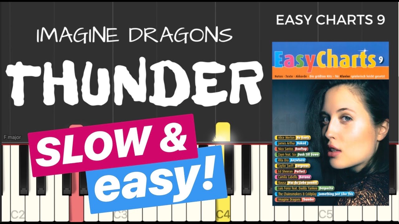THUNDER - SLOW EASY Piano Tutorial - Imagine Dragons (Easy Charts 9 ...