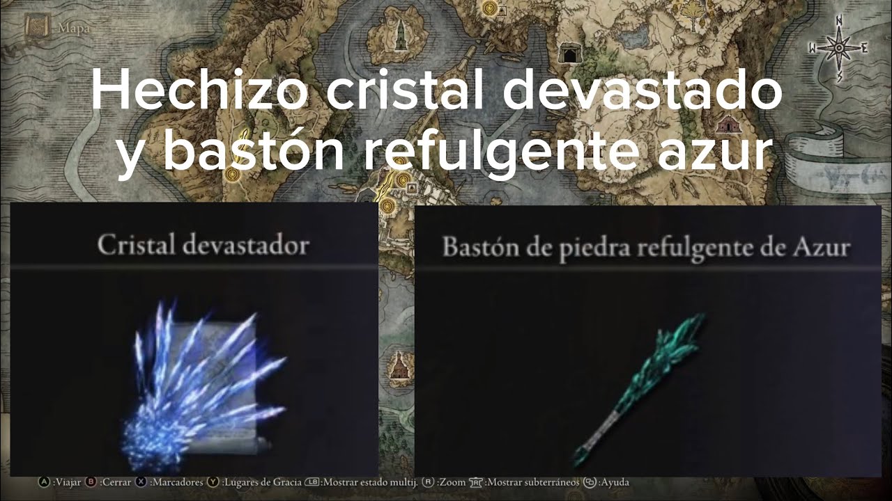 Hechizo cristal devastador y bastón de piedra refulgente de azur ELDEN ...