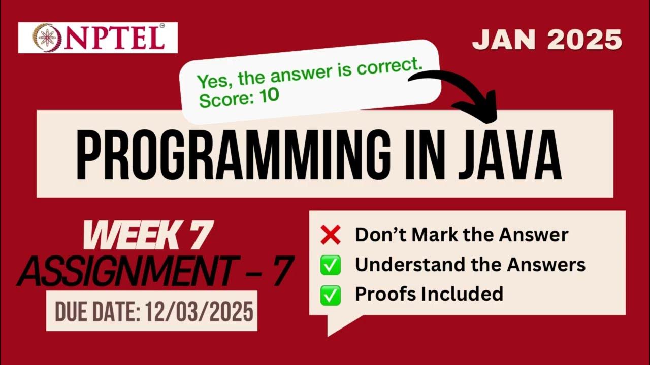 Programming in java week 7 assignment 7 answers 2025 | nptel | swayam - YouTube