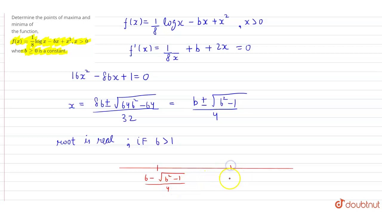 Determine the points of maxima and minima of the function, `f(x)=(1)/(8 ...