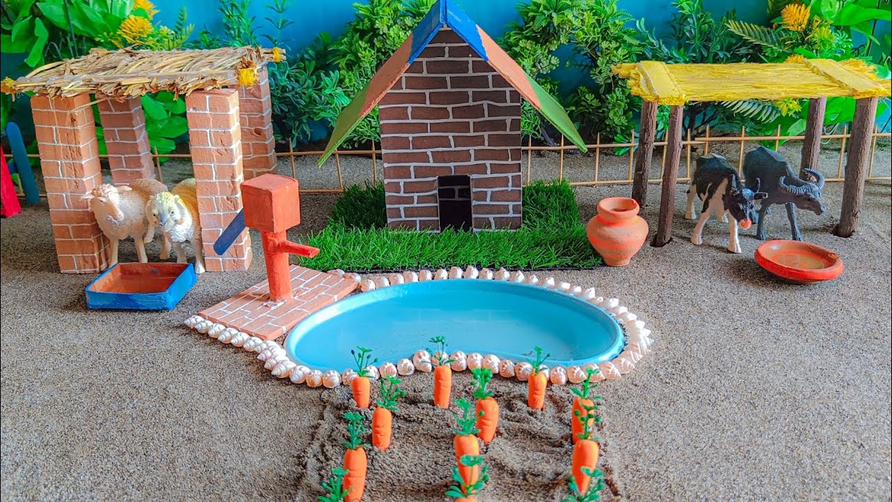 DIY Miniature Farm Diorama with Working Water Pump | Science Project ...