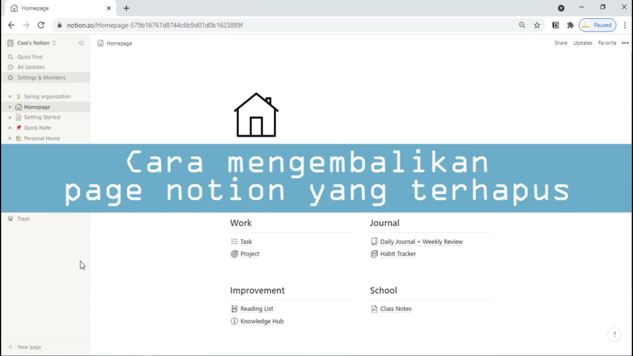 Cara mengembalikan page notion yang terhapus - YouTube