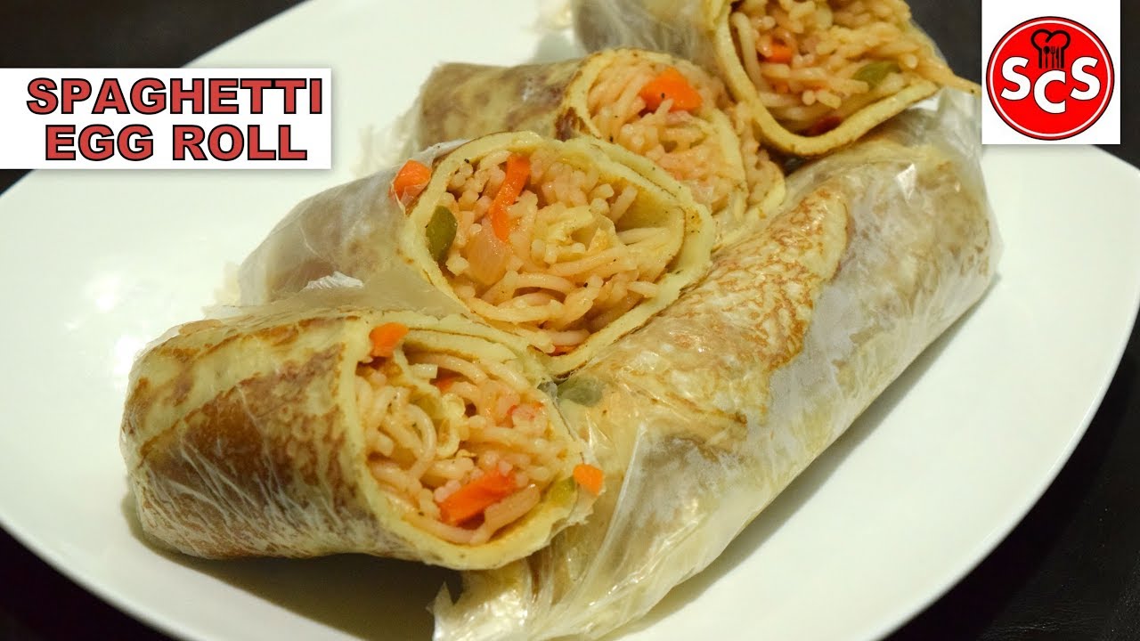 HOW TO MAKE EGG ROLL - Spaghetti Stuffed Egg Roll Recipe - By Saima's ...