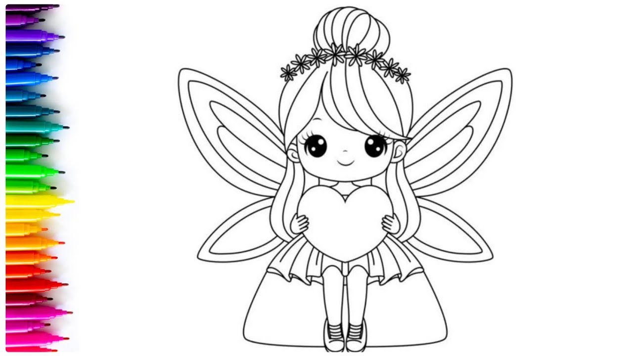 Cute Fairy With Heart ️ Drawing, Painting & Coloring For Kids and ...
