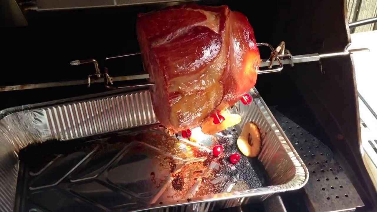 Easter ham rotisserie on weber summit e 470 - YouTube