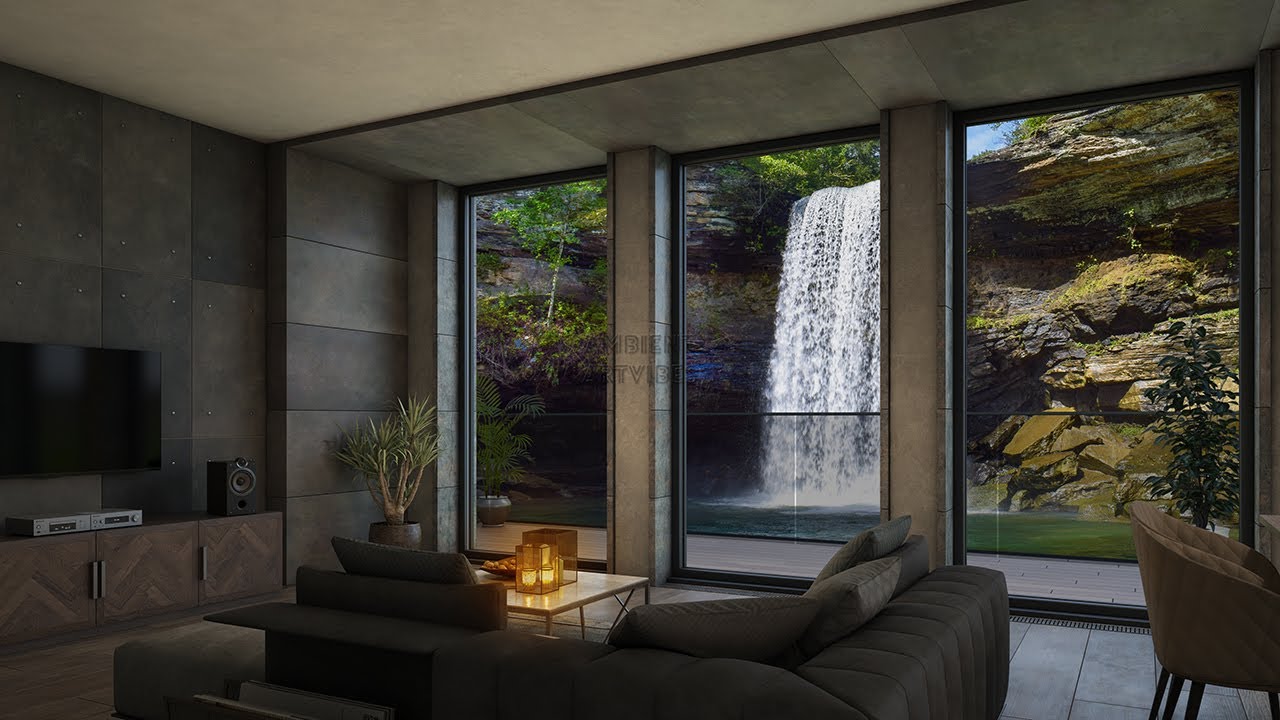 Modern Apartment In Forest With Waterfall (4K UltraHD) - YouTube