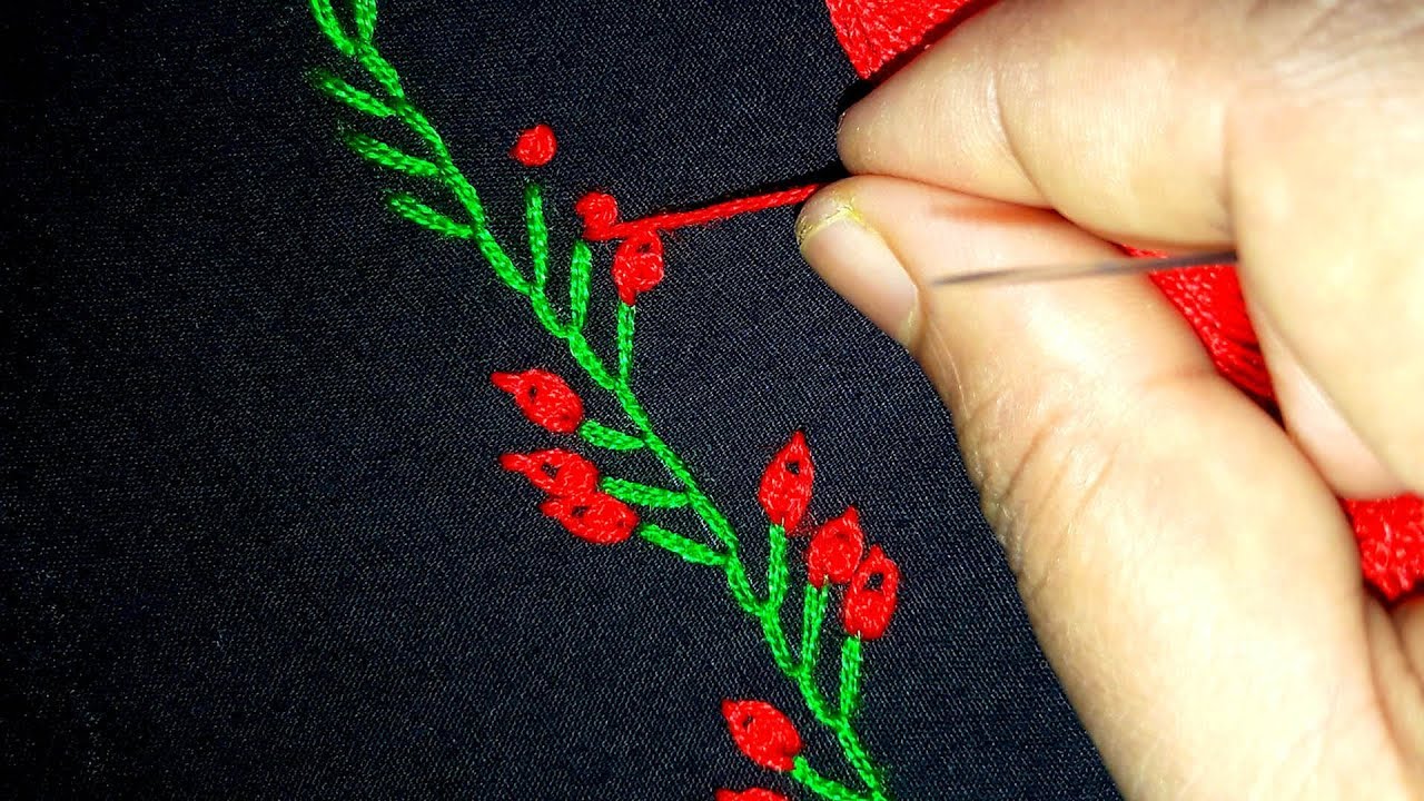 Basic Hand Embroidery Stitches | Border line embroidery tutorial # 57 ...