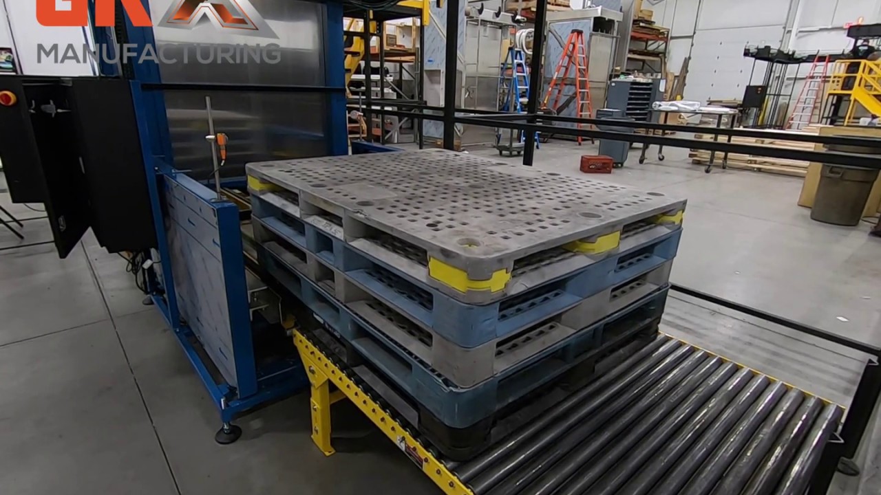Powered Roller Conveyor with Pallet Stacker - YouTube