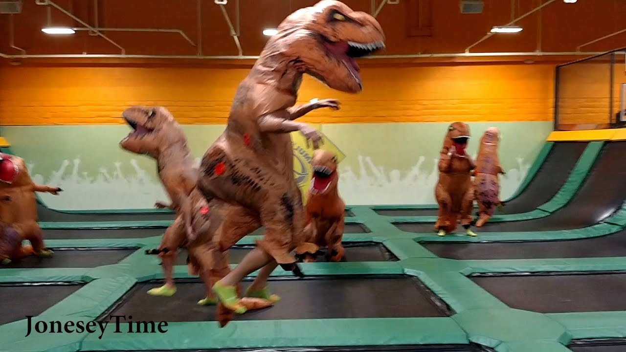 TRex Dinosaurs Take over a Trampoline Park!!! - YouTube