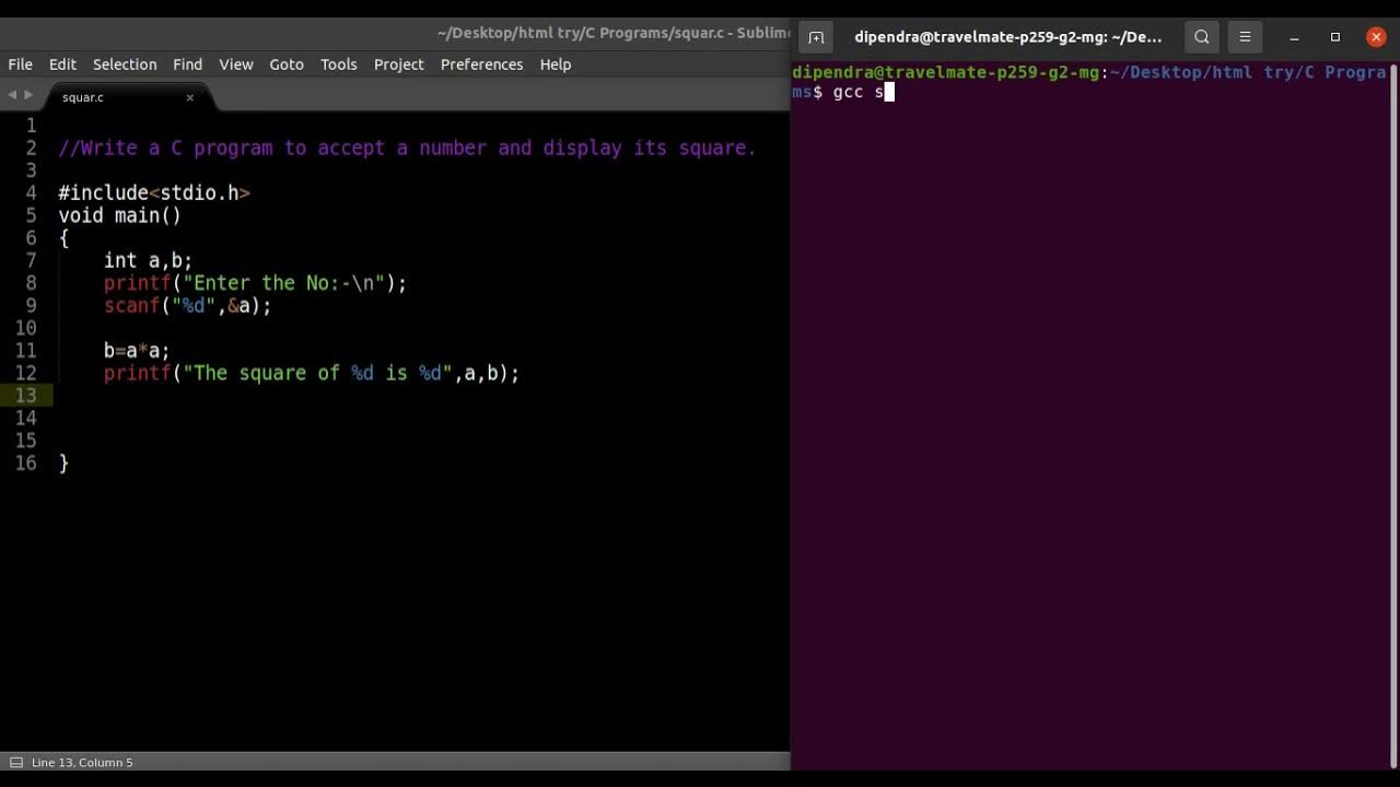 C program to accept a number and display its square. - YouTube