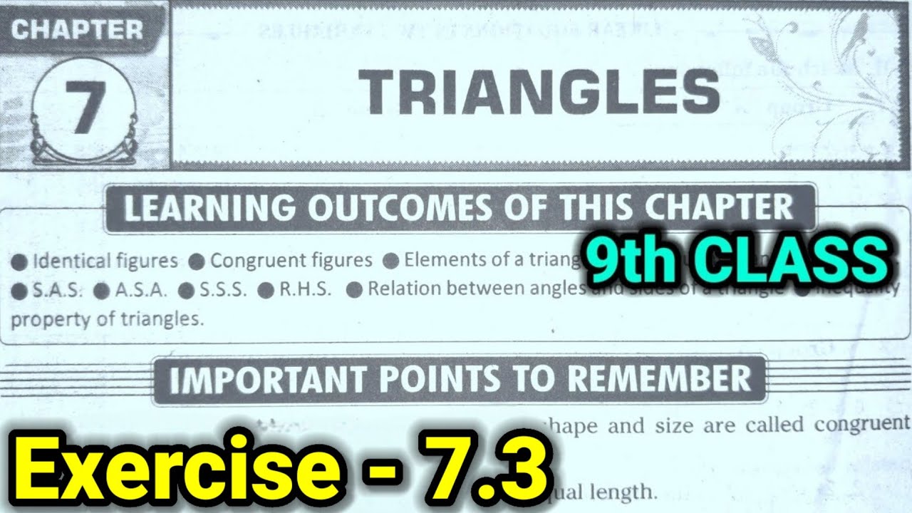 9th class | Maths 7.Triangles chapter |Exercise -7.1| 9th class maths ...