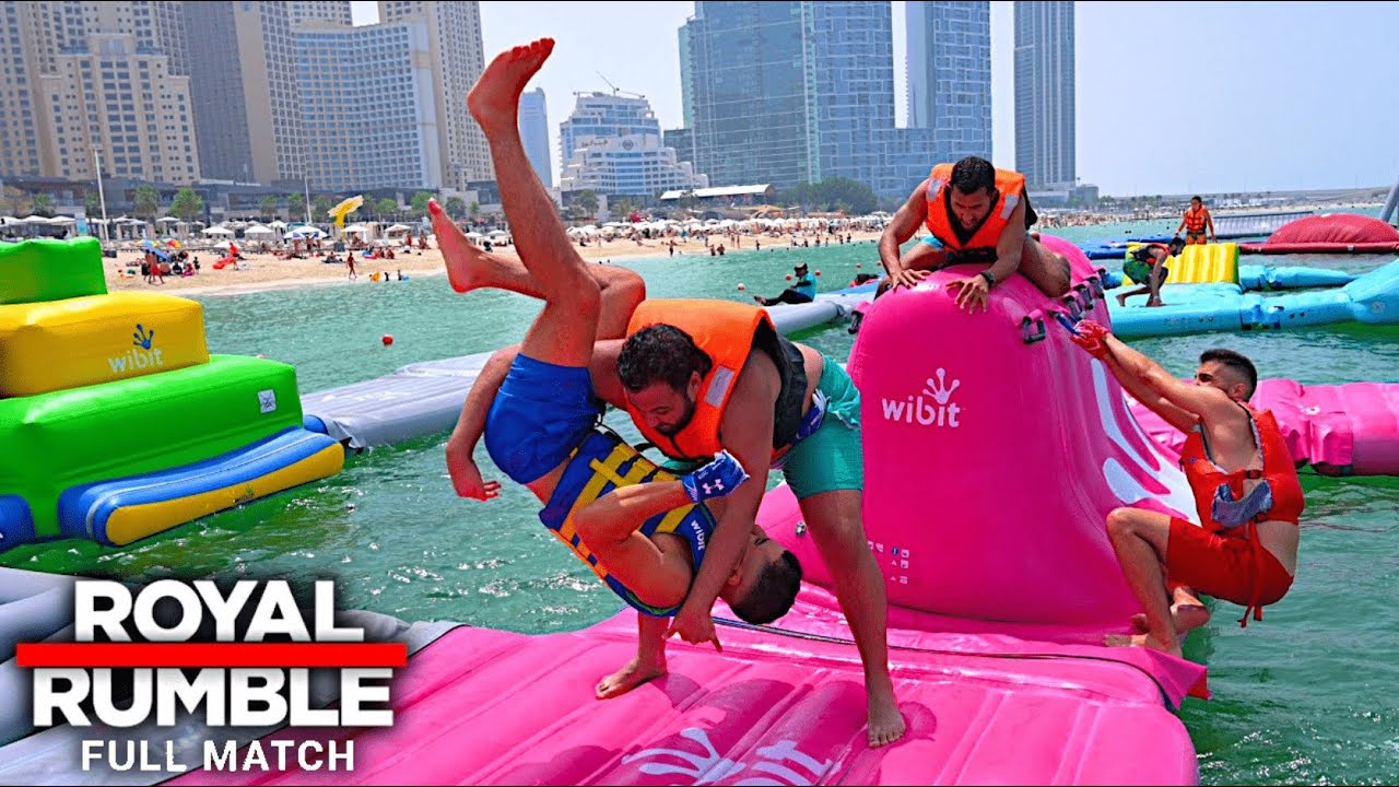 WWE ROYAL RUMBLE AT THE INFLATABLE WATER PARK - YouTube