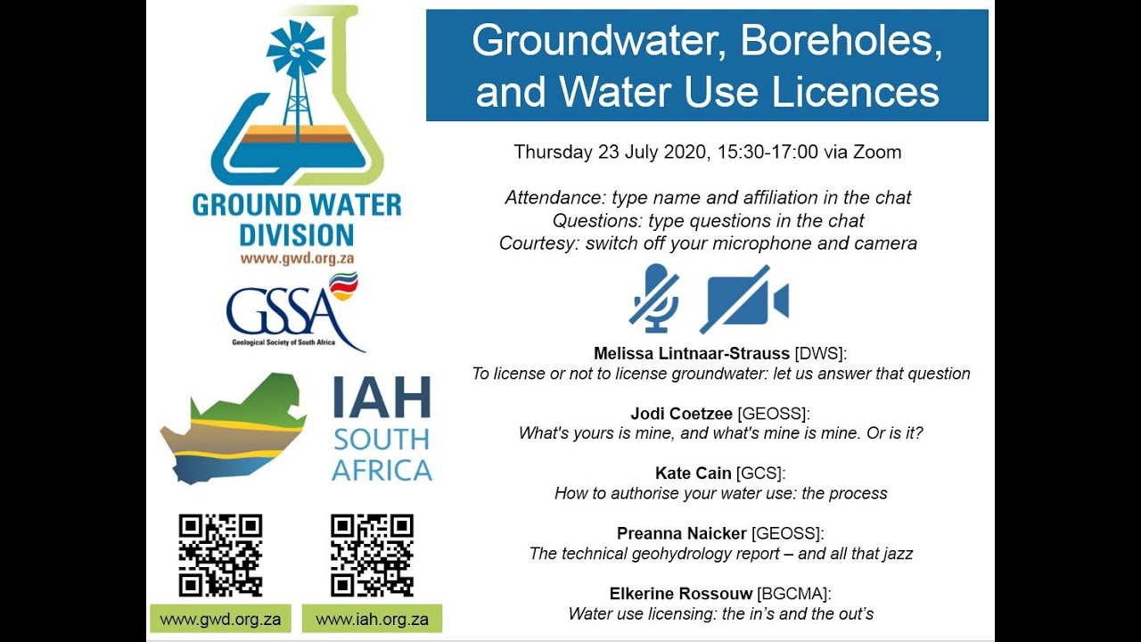 Webinar: Groundwater, Boreholes, and Water Use Licenses (GWD, IAH-SA ...