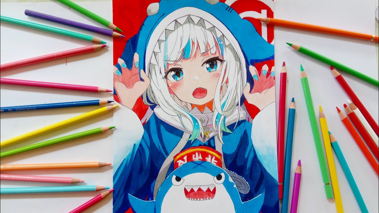 Drawing Gawr Gura , cách vẽ Gawr Gura - YouTube