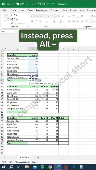 🧐 AutoSum in Excel 2024 #excel #shorts - YouTube