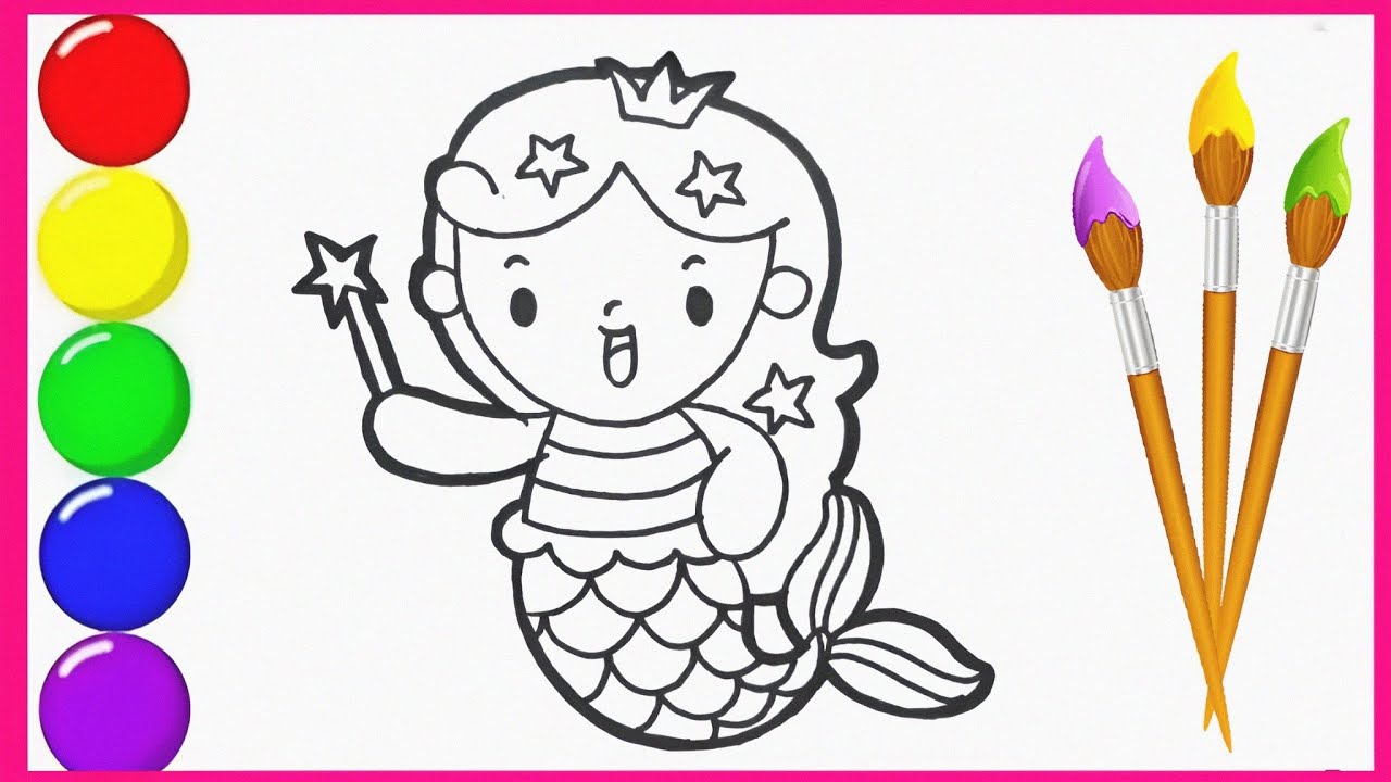 How to Draw Cute Mermaid, Easy Kids Drawing, Mermaid drawing - YouTube