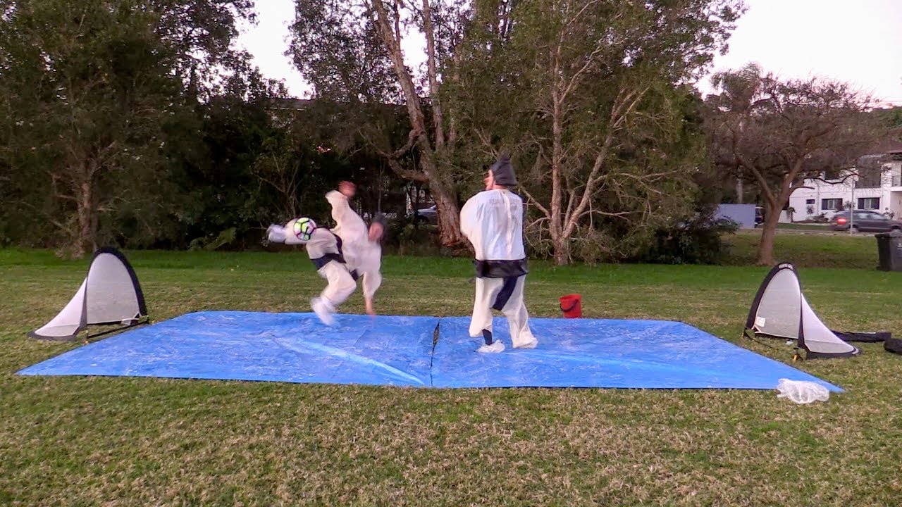 1v1 SUMO SUIT SLIP 'N' SLIDE FOOTBALL CHALLENGE - YouTube