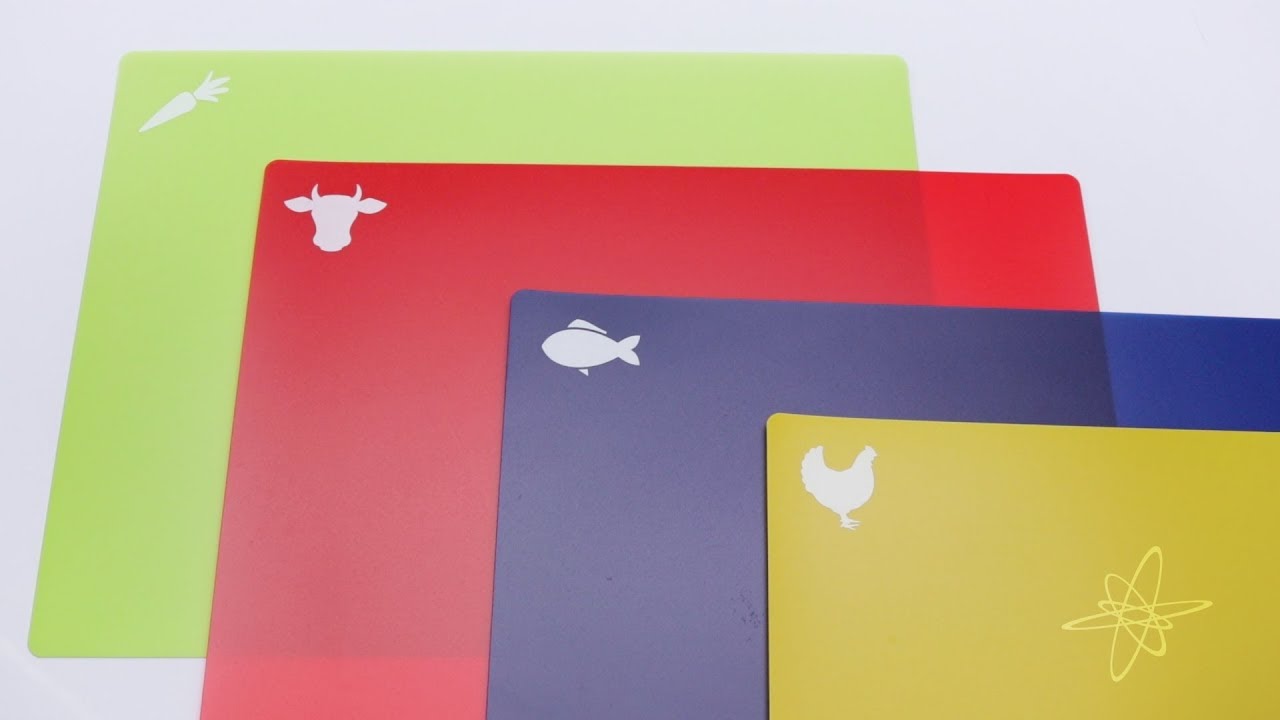 4pc Flexible 15” x 11” Food Icon Color Coded Cutting Board Mats - YouTube