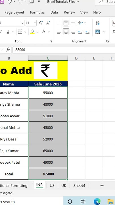 How To Add Rupees Sign in Excel - Excel Tips and Tricks #excel #excelformula #excelfunction ...