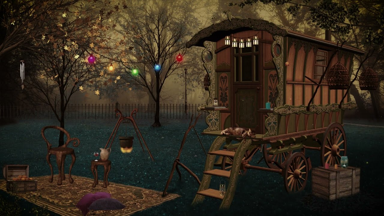 🍁 Caravan in the Woods Ambience🦉🌲 Bonfire Crackling & Forest Sounds # ...
