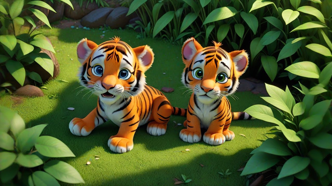 Four Baby Tigers Roar and Play | Jungle Animal Song for Kids | Nursery ...