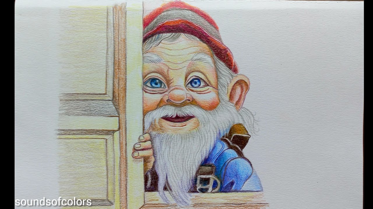 How to draw a gnome | Gnome drawing step by step | Colored pencil ...