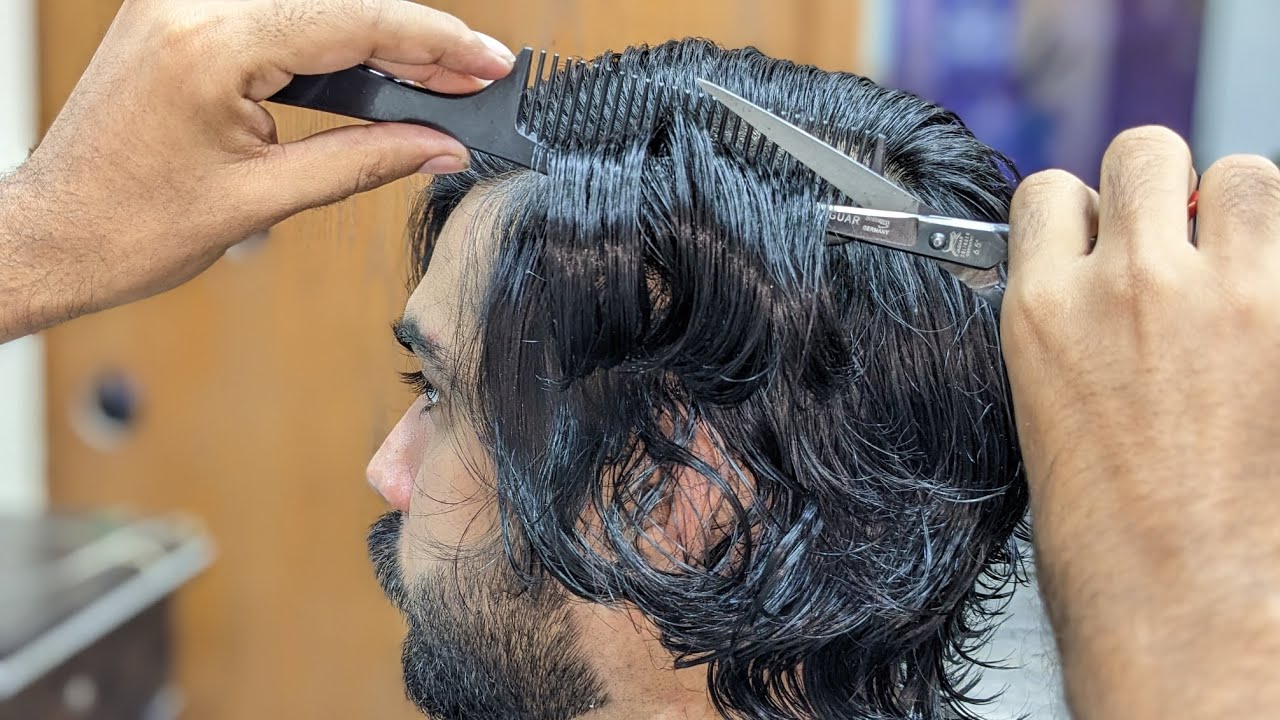 ASMR Barber 💈 long scissors amazing short haircut - YouTube