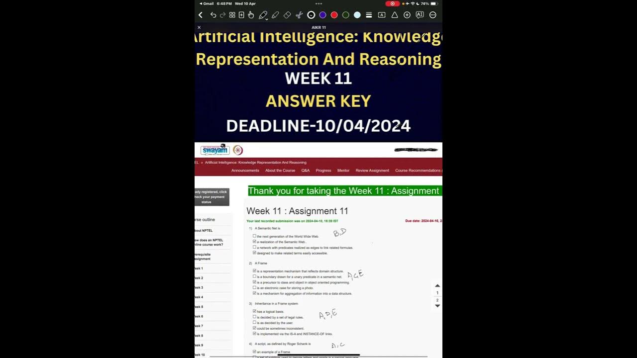 Nptel Artificial Intelligence Knowledge Representation And Reasoning Week 11 Answer Key Youtube