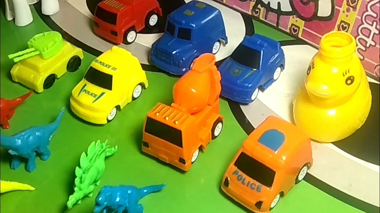 mainan, mobil kodok, mobil polisi, dinosaurus, kuda poni@Adheny77 - YouTube
