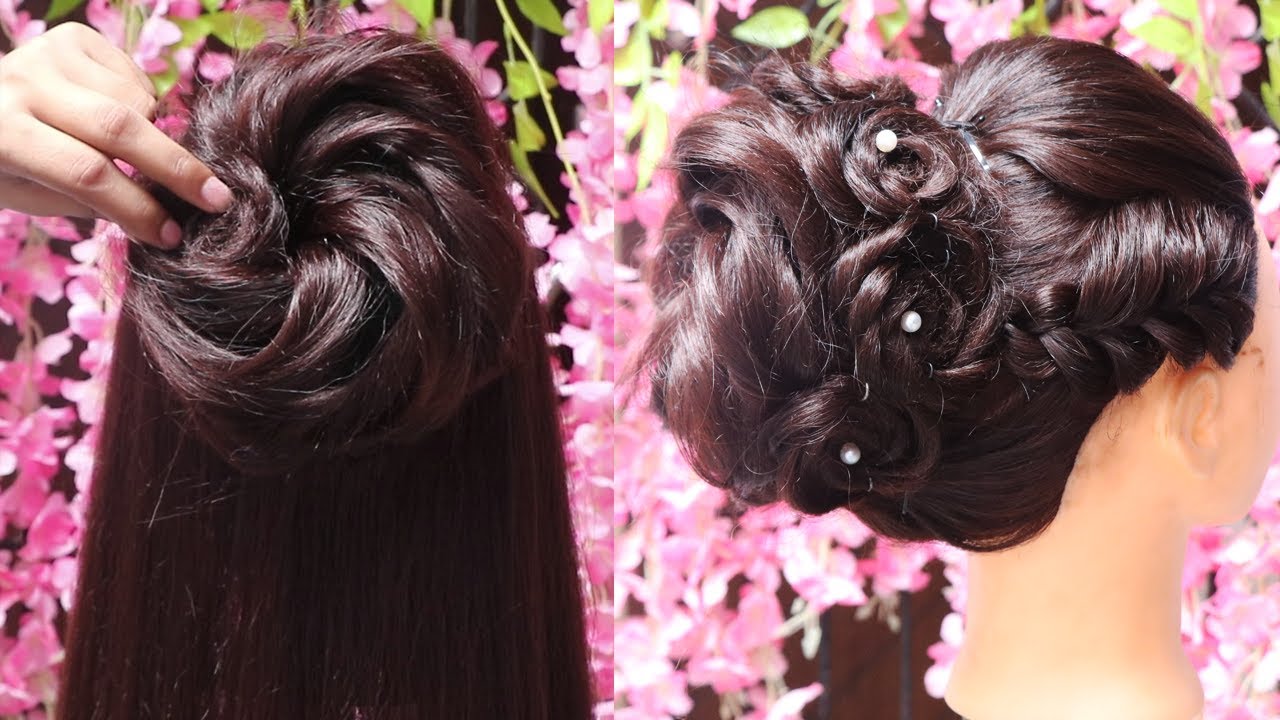 beautiful juda hairstyle for bridal with real rose - YouTube