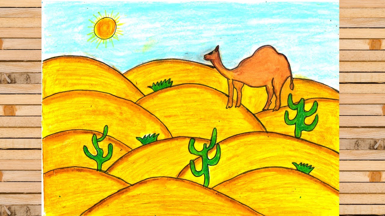 Beautiful Desert scene drawing by oil pastels|| step by step oil pastel ...