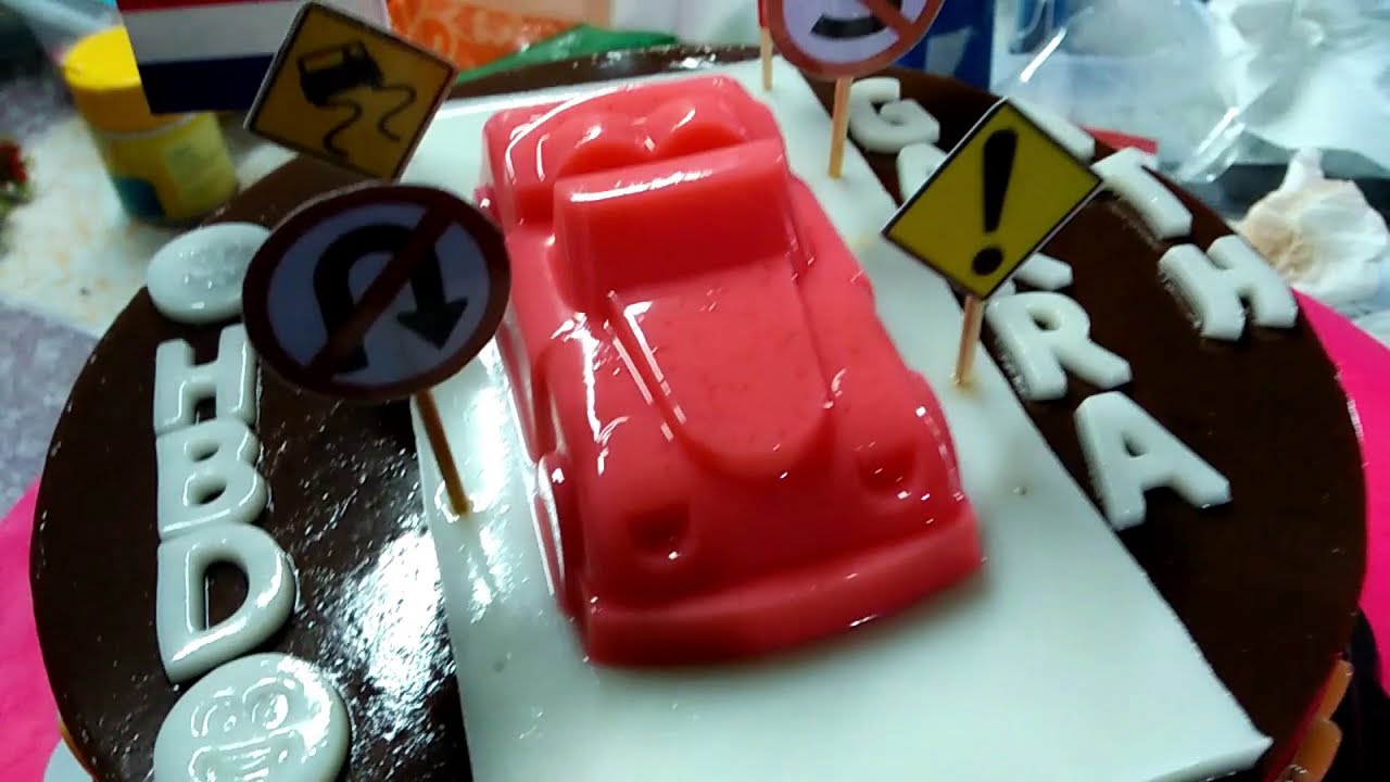PUDING Ultah tema MOBIL I pudding decorate - YouTube