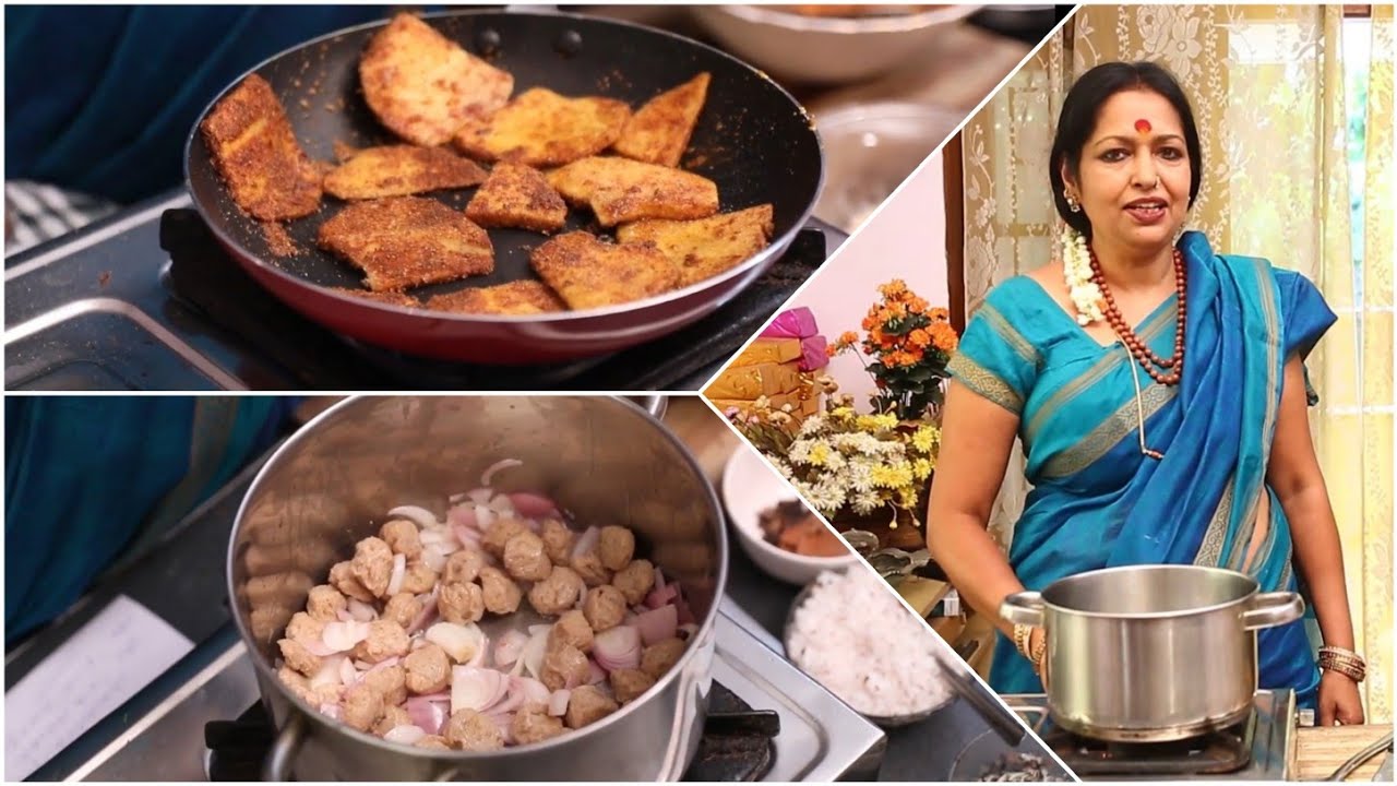 Soya chunks puluv and suvarna gadde fry - YouTube