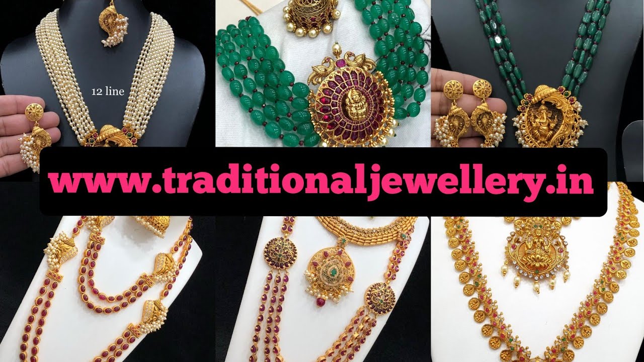 Ruby Stone traditional pearl black beeds pendant chains necklaces ...
