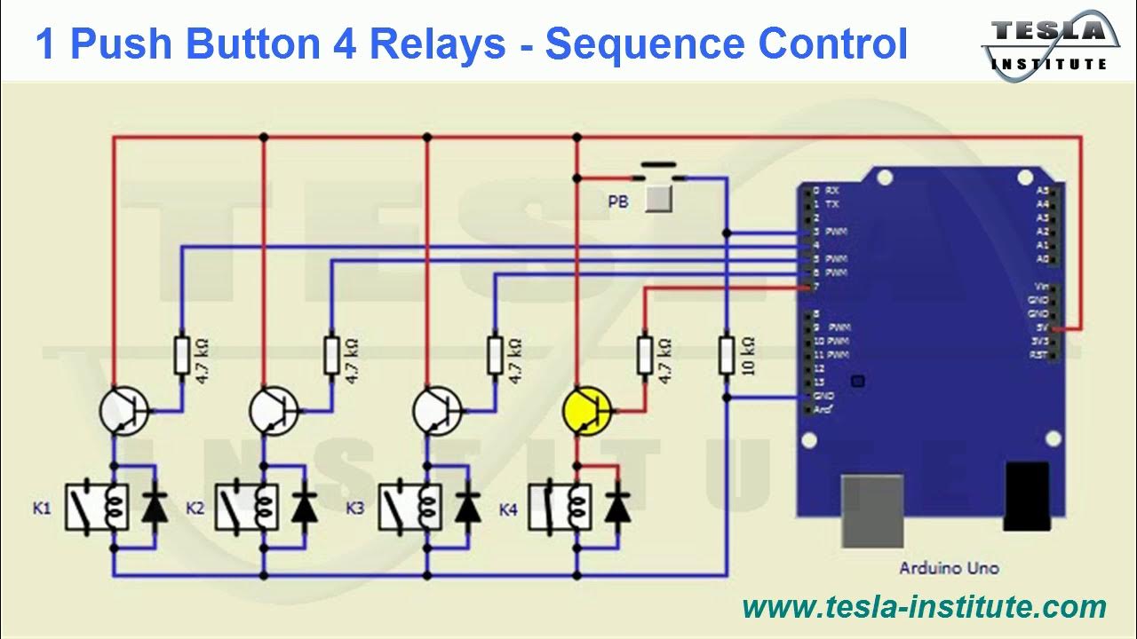 1 Push Button 4 Relays - Sequence Control - Arduino - YouTube