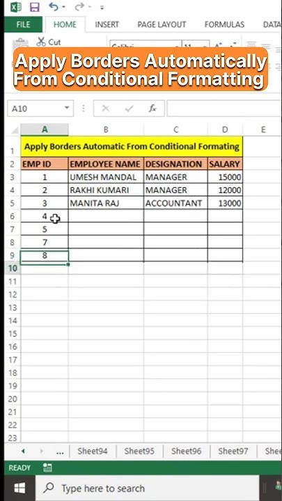 Apply Border Automatically From Confirmation Formatting #shorts #excel #msexcel #exceltips # ...