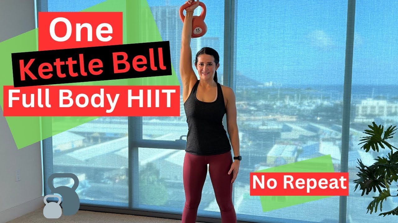 1 Single Kettle Bell Full Body HIIT, No Repeat, 20 Minute One Kettle ...