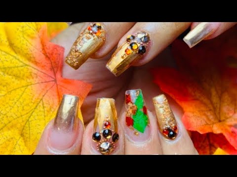 #5 Fall copper colored Acrylic Nail Set - YouTube