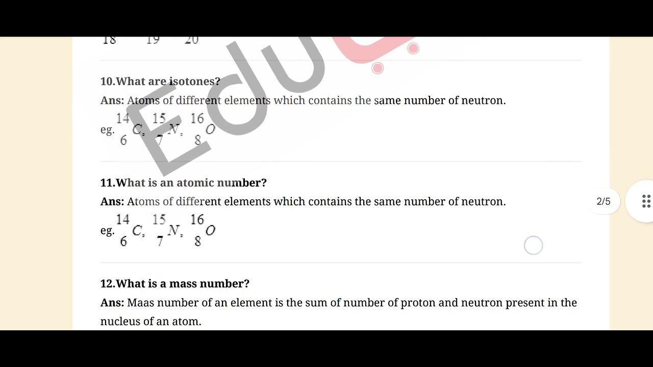structure of atom chapter one mark important question and answer - YouTube