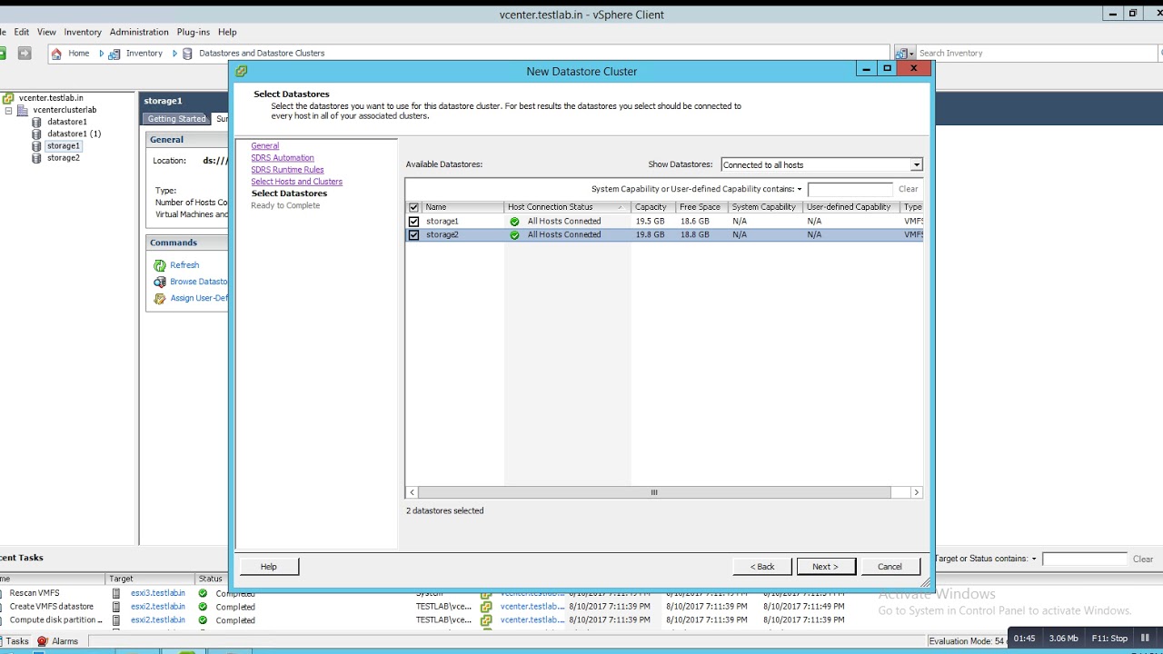 Creating a Datastore Cluster with Storage DRS (Hyperv window infra ...