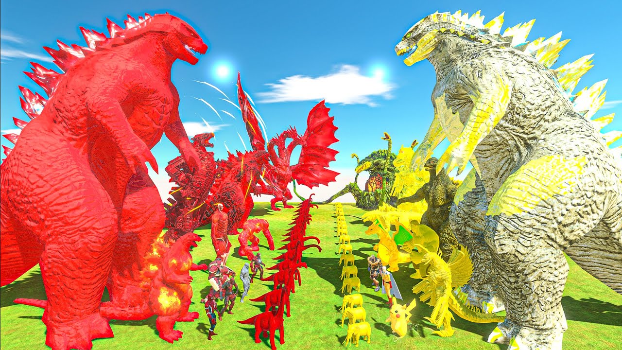 Red Team + Red Godzilla vs Godzilla Lord + Yellow Team - Animal Revolt ...
