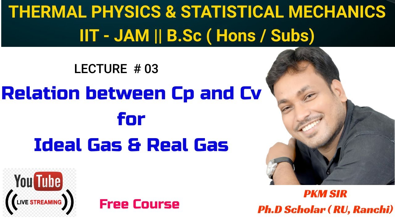 Relation between Cp and Cv for Ideal gas || Thermodynamics || Lecture - 03 || IIT-JAM || B.Sc ...