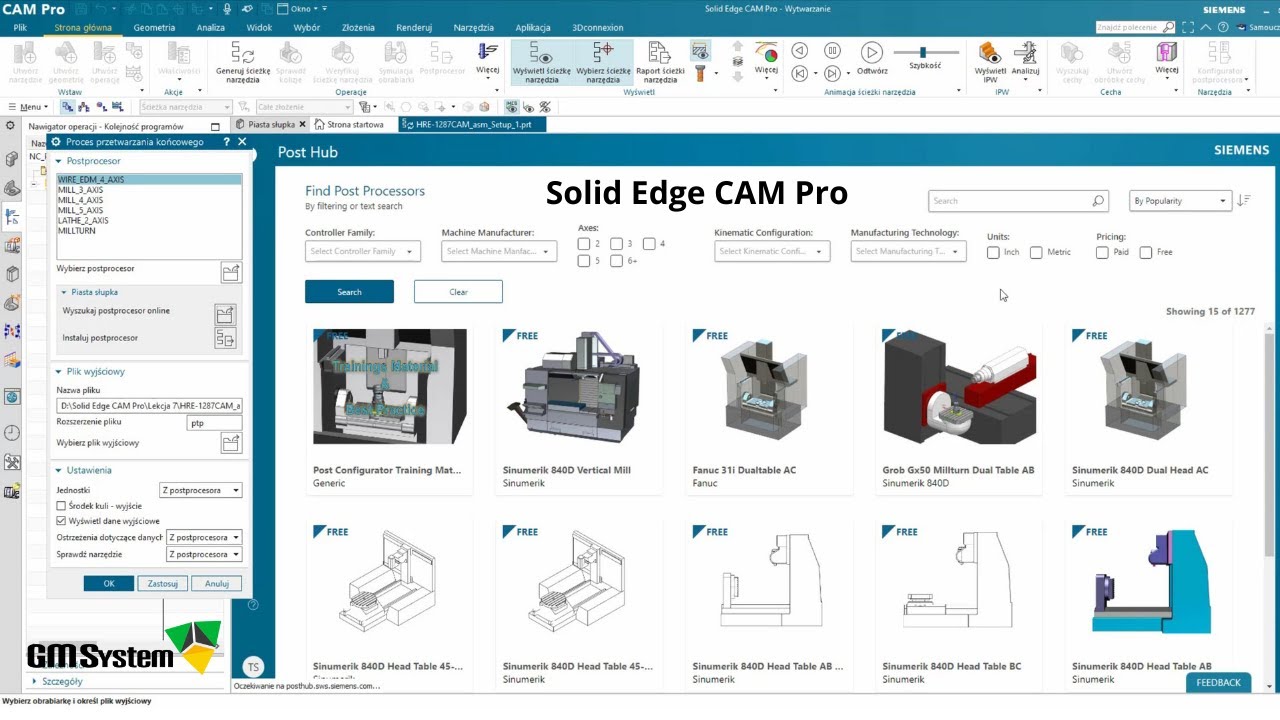 Solid Edge CAM Pro. Lekcja 7: Generowanie kodu NC Postprocessing - YouTube