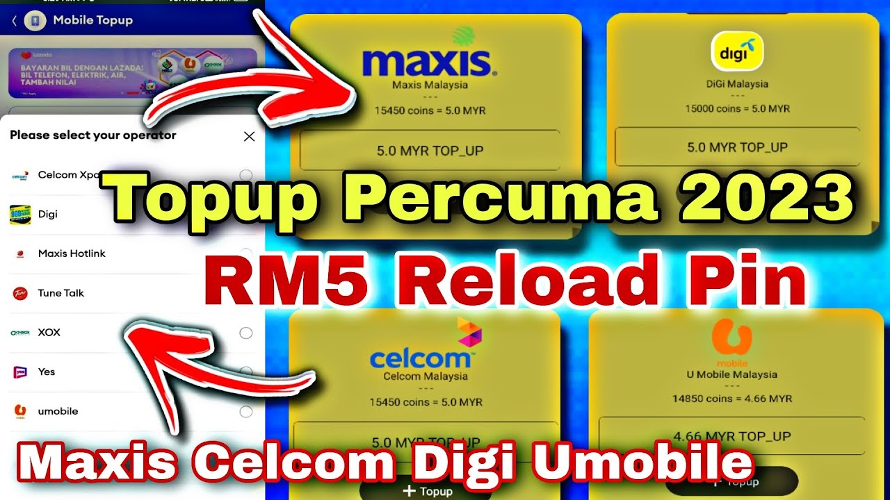 2 Aplikasi Tebus Pin Topup Free RM5 Maxis Celcom Digi Umobile 2023 ...
